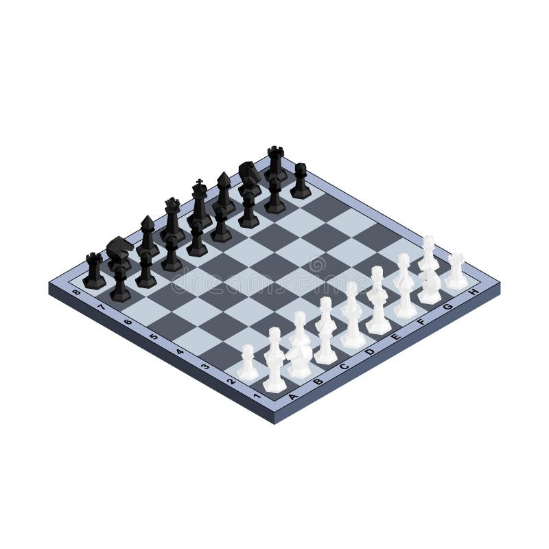 3D Isometric Chess Board with Black and White Figures. Stock Vector ...