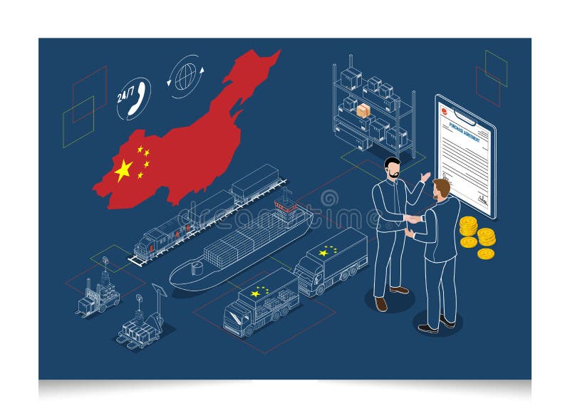 3D Isometric China Logistics Concept with Import and Export Cargo ...