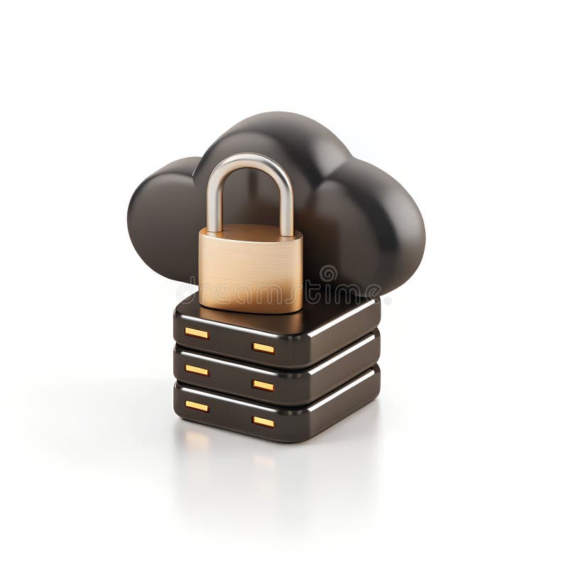 3D Isometric Cloud Storage Icon with Padlock and Server Stack Stock Illustration - Illustration ...