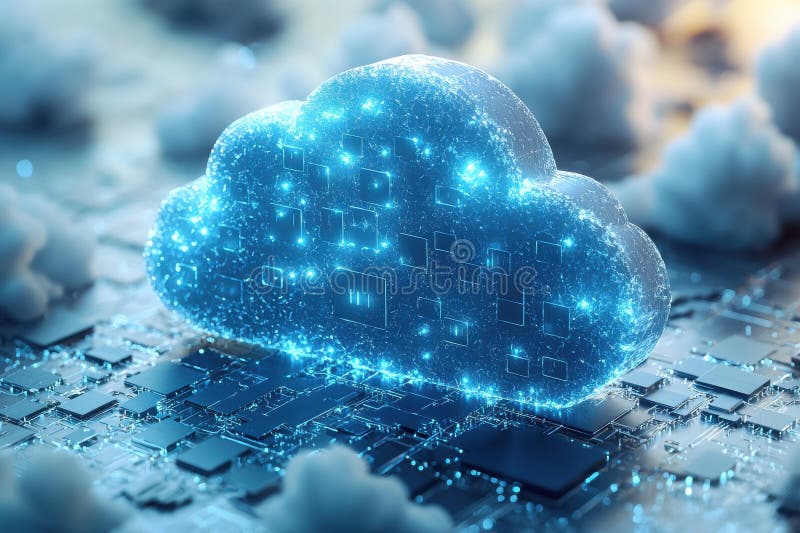 3D Isometric Cloud Storage Icons Glowing in Blue Digital Environment Stock Photo - Image of ...