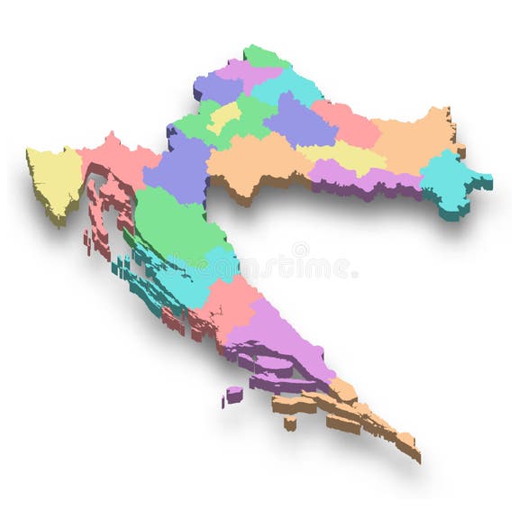 3d Isometric Colored Map of Croatia Stock Vector - Illustration of ...