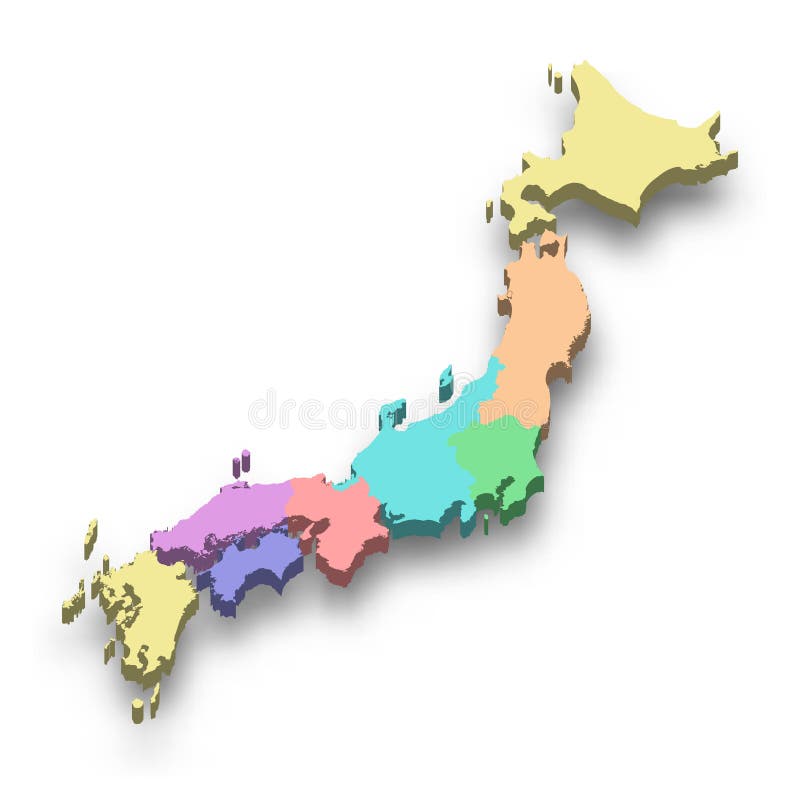 3d Isometric Colored Map of Japan Stock Vector - Illustration of ...