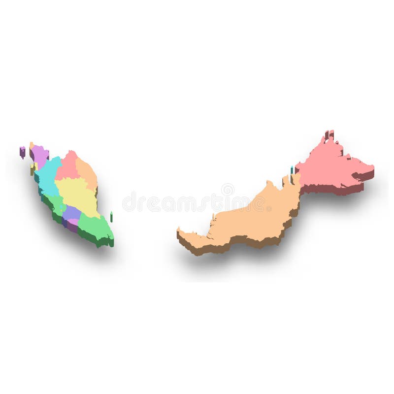 3d Isometric Colored Map of Malaysia Stock Vector - Illustration of ...
