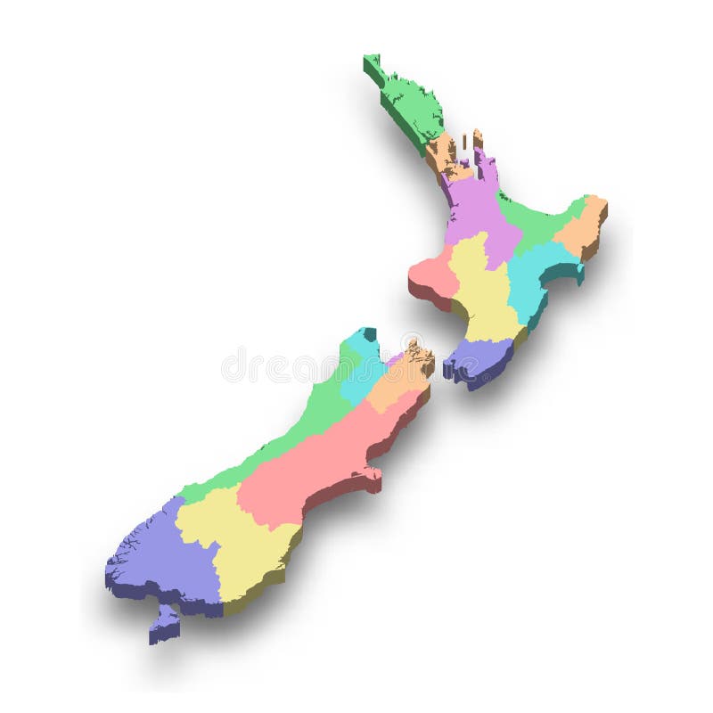 3d Isometric Colored Map of New Zealand Stock Vector - Illustration of ...