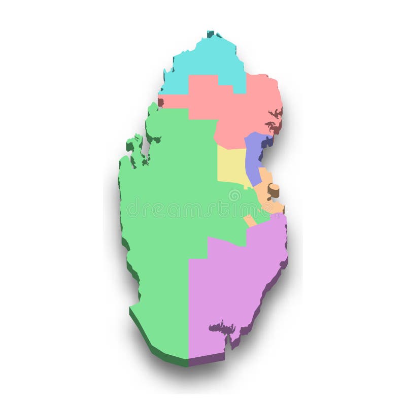 3d Isometric Colored Map of Qatar Stock Illustration - Illustration of ...