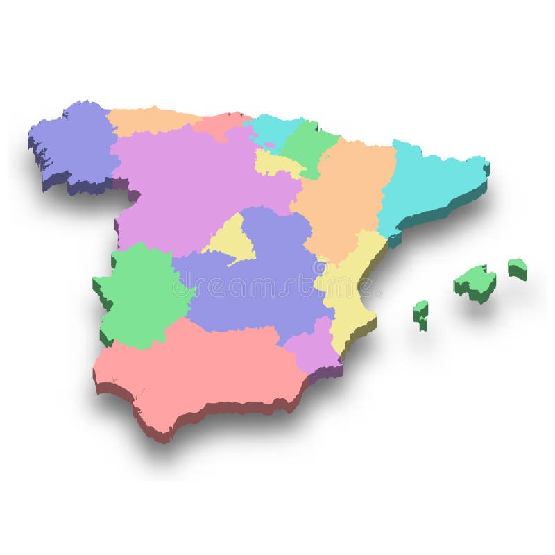 3d Isometric Colored Map of Spain Stock Vector - Illustration of area ...