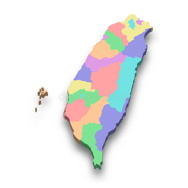 3d Isometric Colored Map of Taiwan Stock Vector - Illustration of ...