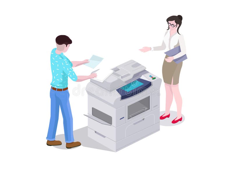 3d Isometric Composition Man And A Woman In The Office Print And Copy ...