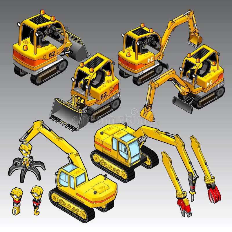 3d Isometric Construction Machines Set Stock Vector - Illustration of ...