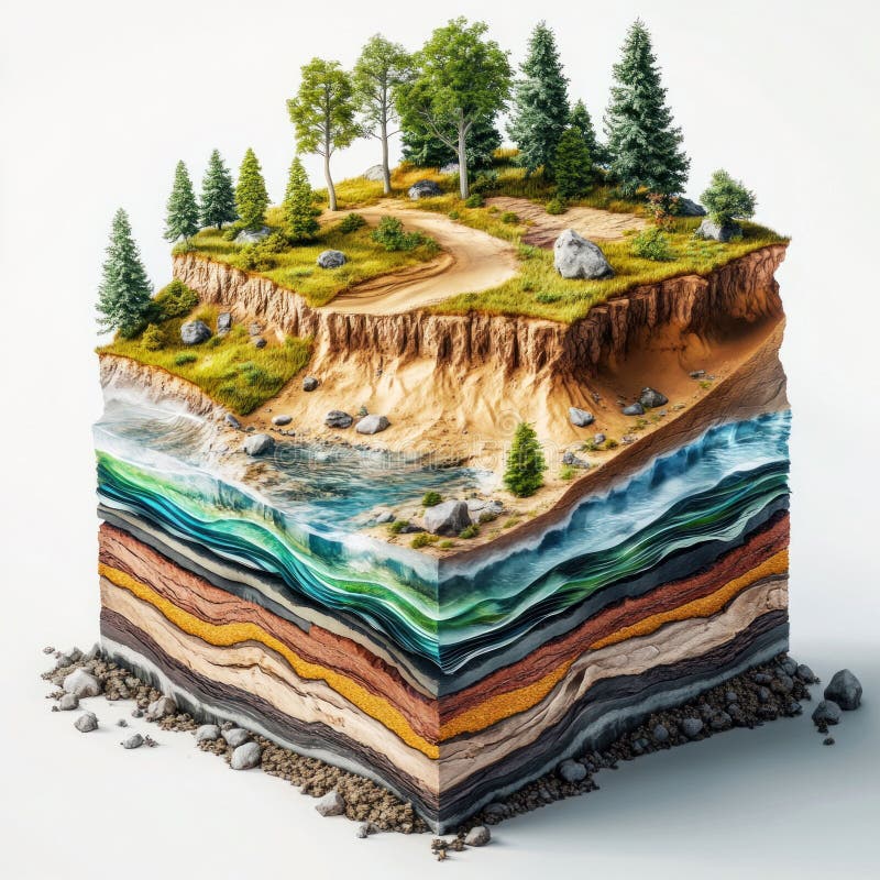 3D Isometric Cross Section of Earth S Layers with Forest on Top ...