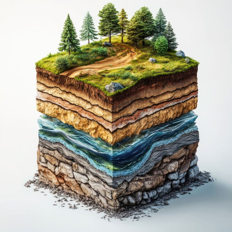 3D Isometric Cross Section of Earth S Layers with Forest on Top ...