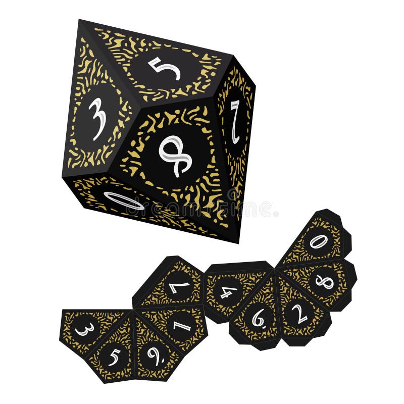 D10 Isometric Dice for Boardgames with Paper Unwrap Template Stock ...