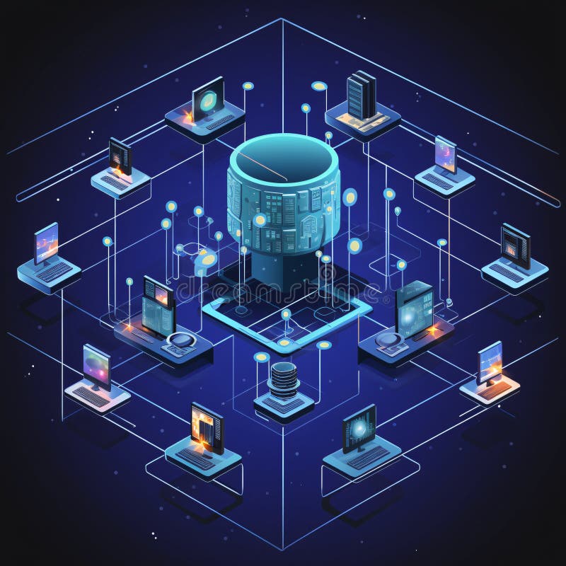 3D Isometric Doodle Computer Network Illustration Stock Illustration ...