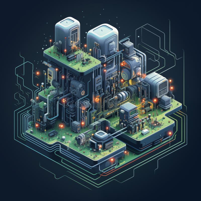 3d Isometric Engineering Factory Concept. Industrial Factory Building ...