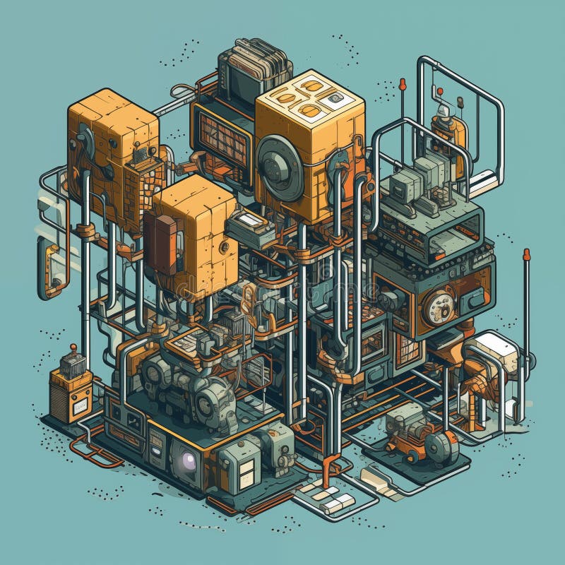 3d Isometric Engineering Factory Concept. Industrial Factory Building ...