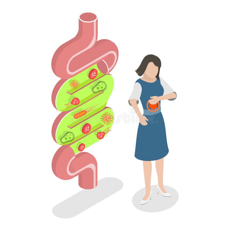 3D Isometric Flat Illustration of Good and Bad Gut Bacterias. Item 1 ...