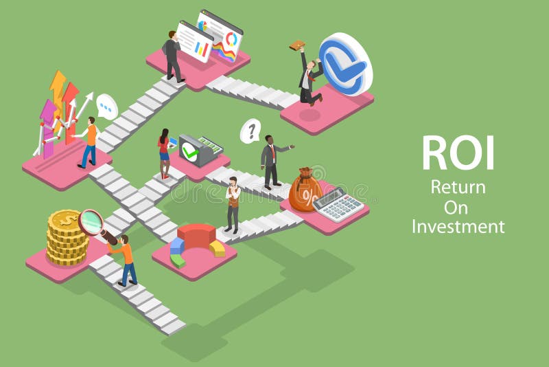 3D Isometric Flat Vector Concept of Return on Investment, ROI, Digital ...