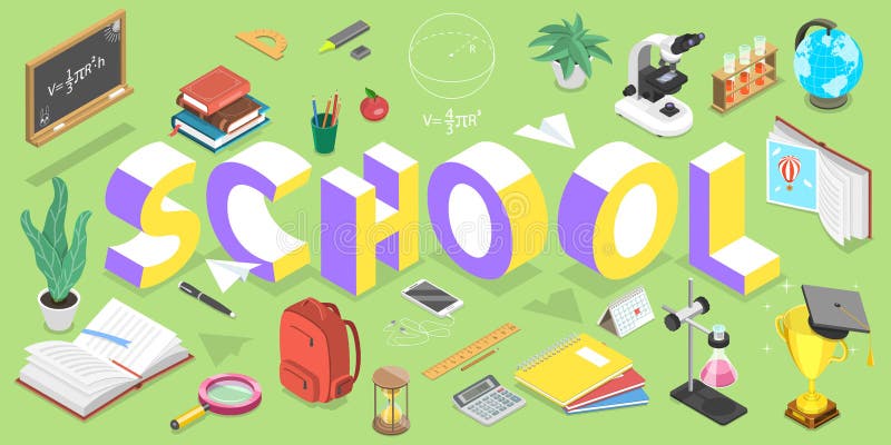 3D Isometric Flat Vector Concept of School Education, Back To Digital ...