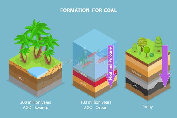 3D Isometric Flat Vector Conceptual Illustration of Coal Formation ...
