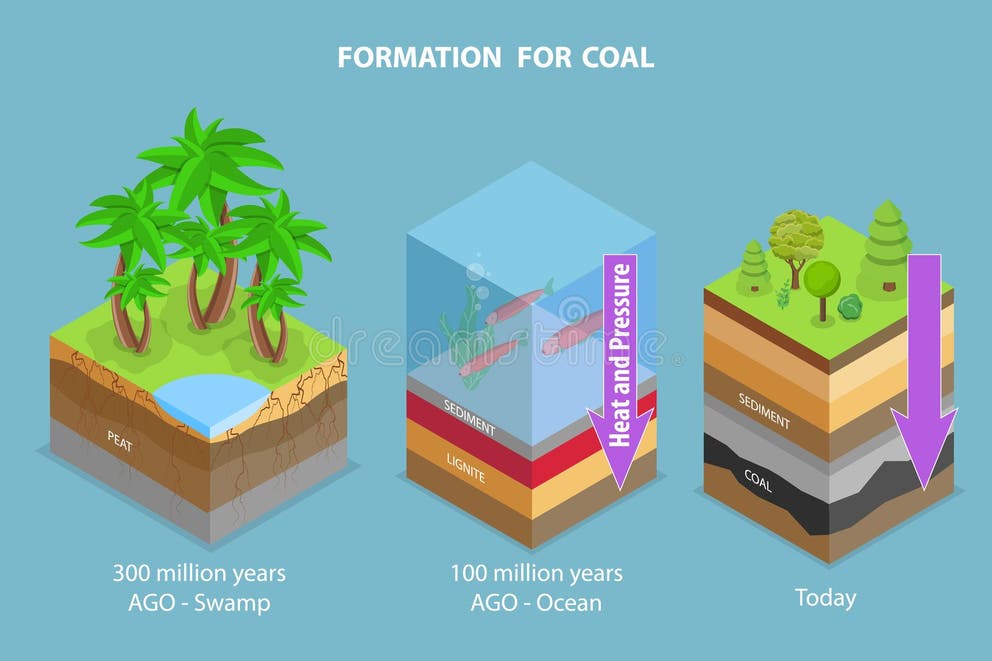 3D Isometric Flat Vector Conceptual Illustration of Coal Formation ...