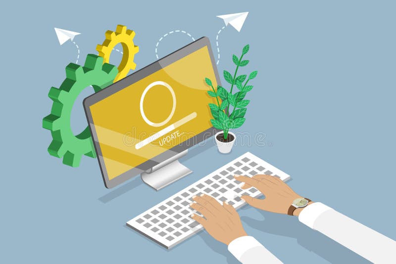 3D Isometric Flat Vector Conceptual Illustration of Computer Update ...