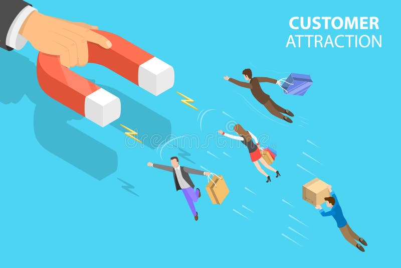 3D Isometric Flat Vector Conceptual Illustration of Customer Attraction ...