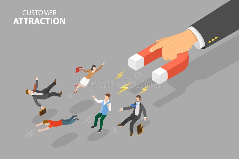 3D Isometric Flat Vector Conceptual Illustration of Customer Attraction ...