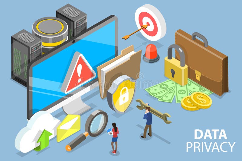 3D Isometric Privacy and Data Protection Concept with Hero Protect Data ...
