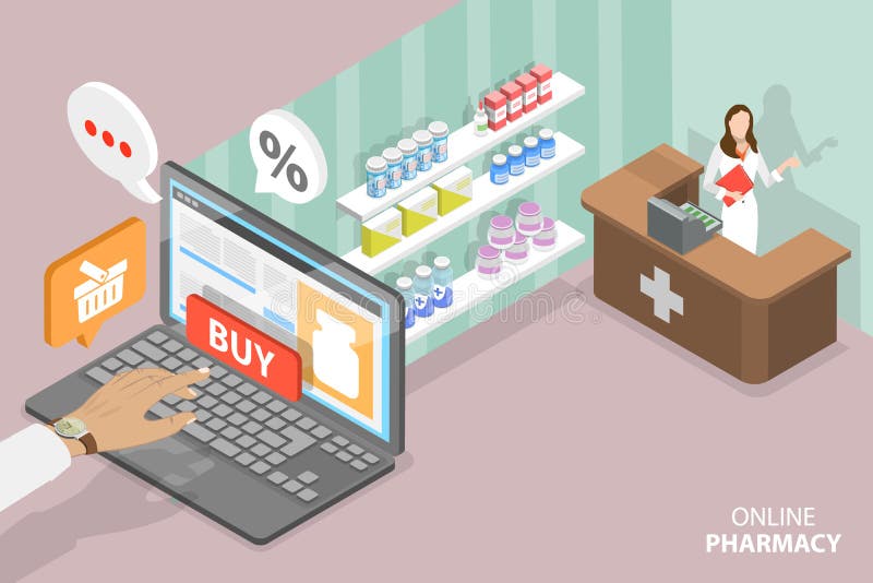 3D Isometric Flat Vector Conceptual Illustration of Digital Pharmacy ...