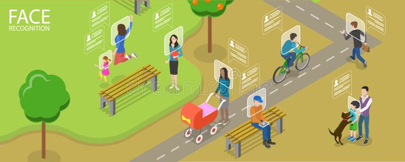 3D Isometric Flat Vector Conceptual Illustration of Face Recognition ...