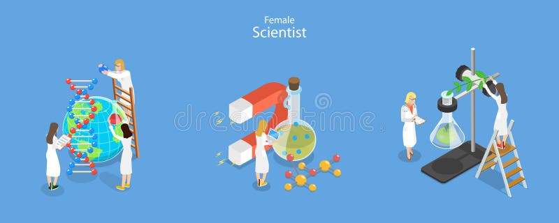 3D Isometric Flat Vector Conceptual Illustration of Female Scientist ...