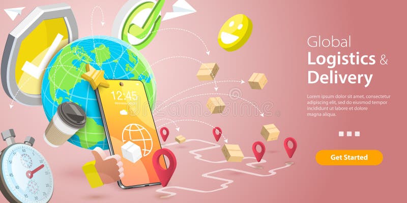 3D Isometric Flat Vector Conceptual Illustration of Global Logistic and ...