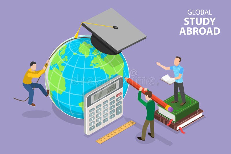 3D Isometric Flat Vector Conceptual Illustration of Global Study Abroad ...