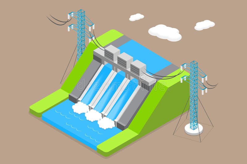 3D Isometric Flat Vector Conceptual Illustration of Hydroelectricity ...