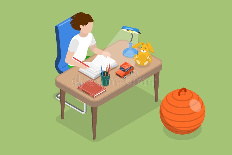 Boy Doing Homework Drawing Stock Illustrations – 162 Boy Doing Homework ...