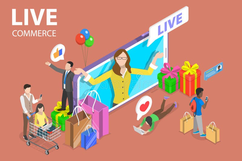 3D Isometric Flat Vector Conceptual Illustration of Live Commerce Stock ...