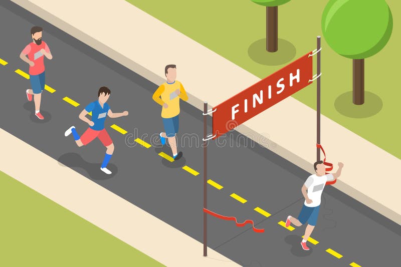 3D Isometric Flat Vector Conceptual Illustration of Marathon Winner ...