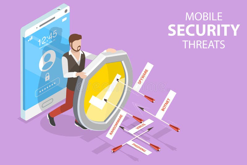 3D Isometric Flat Vector Conceptual Illustration of Mobile Security ...