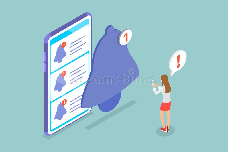 3D Isometric Flat Vector Conceptual Illustration of Notification Stock ...