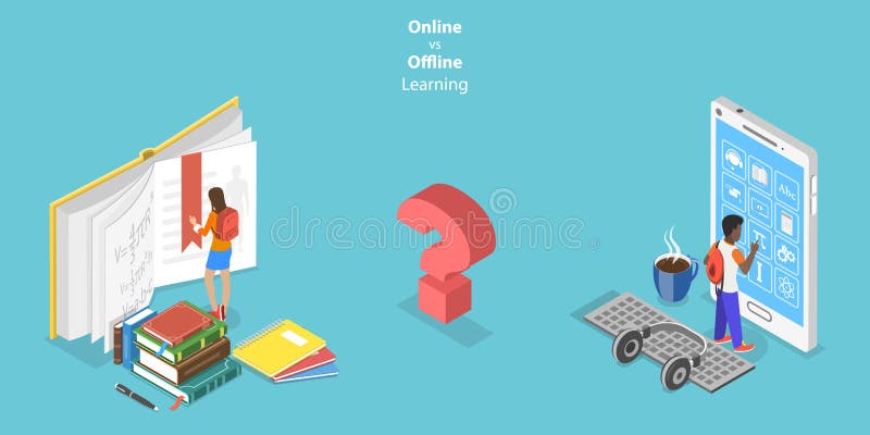 3D Isometric Flat Vector Conceptual Illustration of Online Learning Vs ...