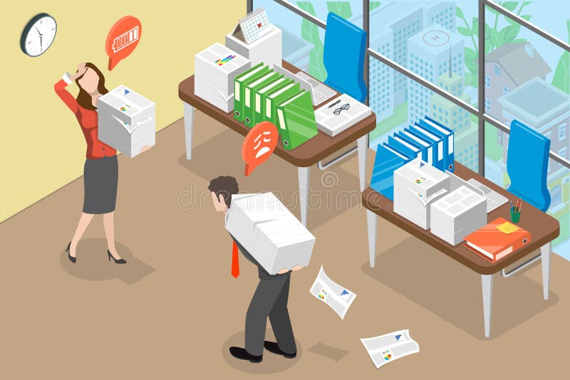 3D Isometric Flat Vector Conceptual Illustration of Overwork and ...