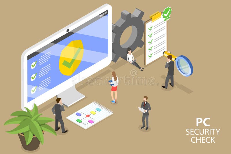 3D Isometric Flat Vector Conceptual Illustration of PC Security Check ...