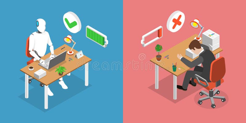 3D Isometric Flat Vector Conceptual Illustration of Robot Vs Human ...