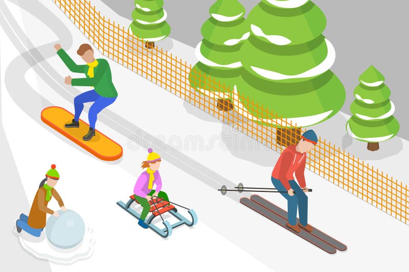 3D Isometric Flat Vector Conceptual Illustration of Ski Resort Stock ...