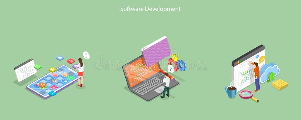 3D Isometric Flat Vector Conceptual Illustration of Software ...