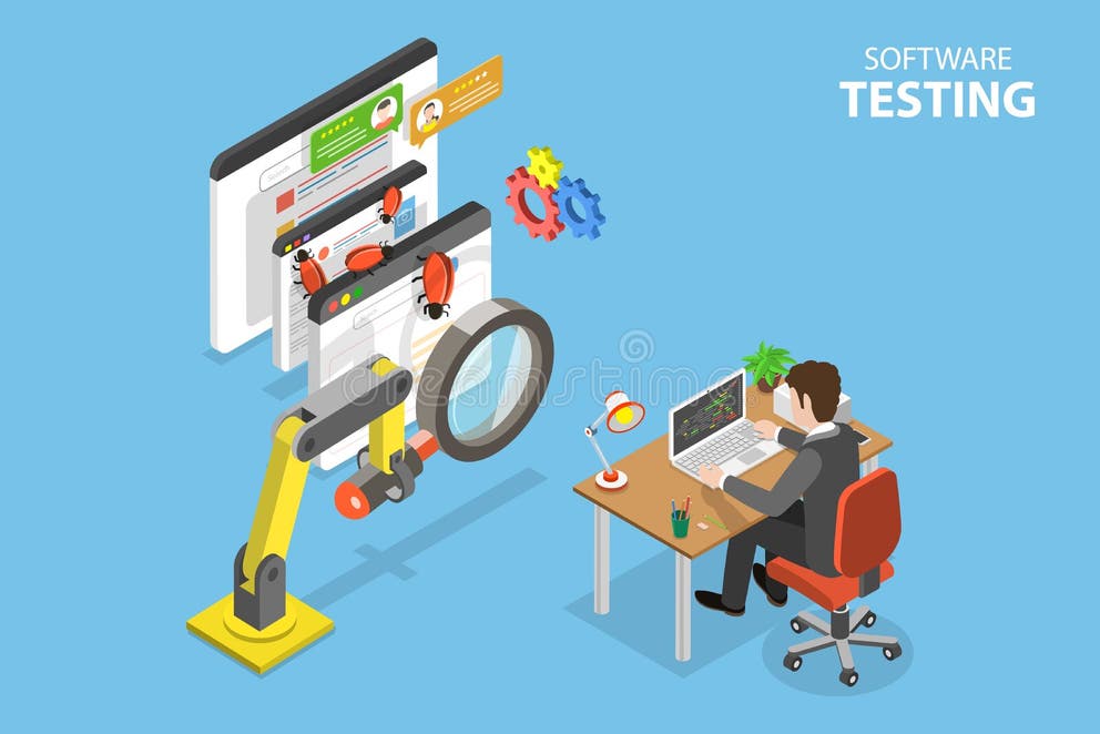 3D Isometric Flat Vector Conceptual Illustration of Software Testing ...