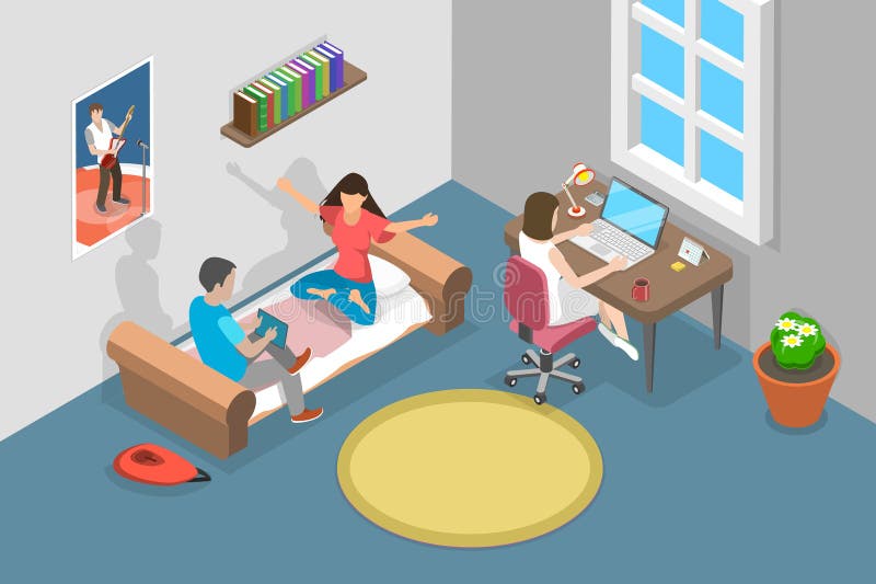 3D Isometric Flat Vector Conceptual Illustration of Student Dormitory ...