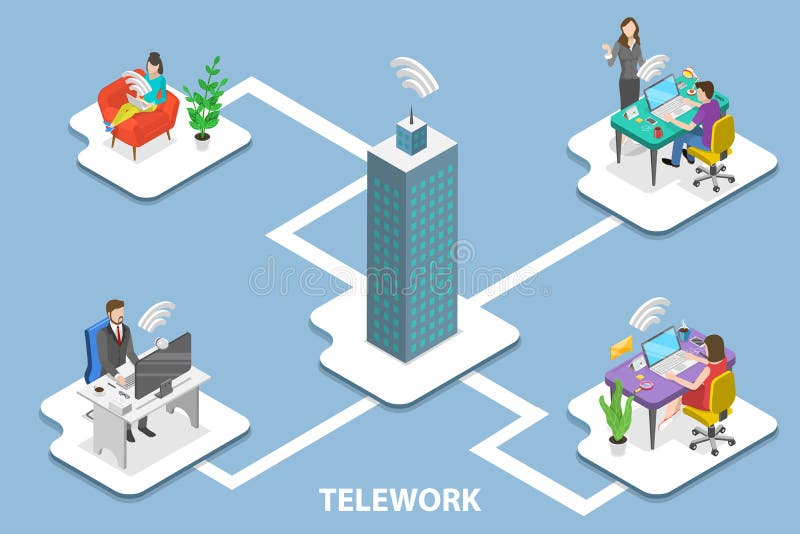 3D Isometric Flat Vector Conceptual Illustration of Telework Stock ...