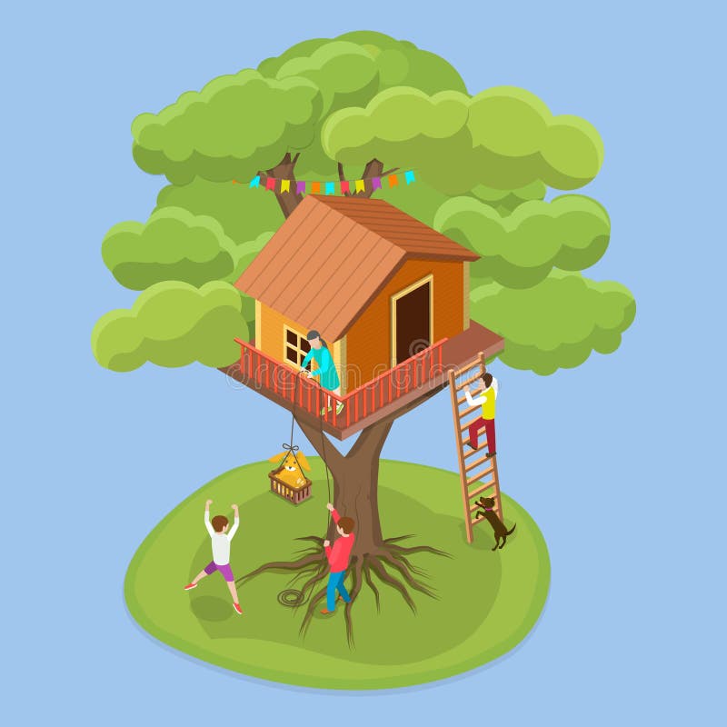 3D Isometric Flat Vector Conceptual Illustration of Treehouse Stock ...