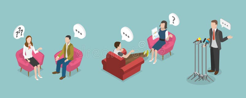 3D Isometric Flat Vector Conceptual Illustration of TV Interview Stock ...